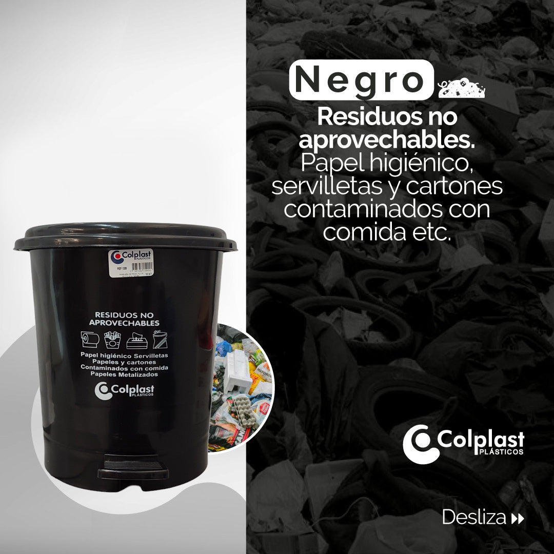 Papelera de Pedal Redonda 12 Litros Negra / Colplast – Cristalería La ...
